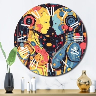 Designart "Charming Robots Celebrating Love Retro II" Robot Oversized Wall Clock - Bed Bath ...